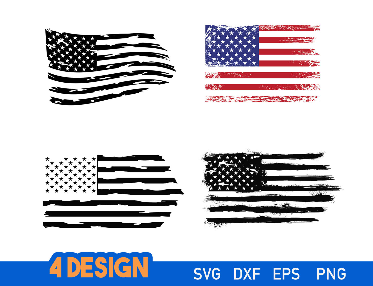 4 USA Flag-Distressed American Flag Bundle - Bundle Cricut