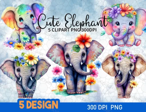 Flower Baby Elephant Sublimation Clipart, Elephant flower clipart ...