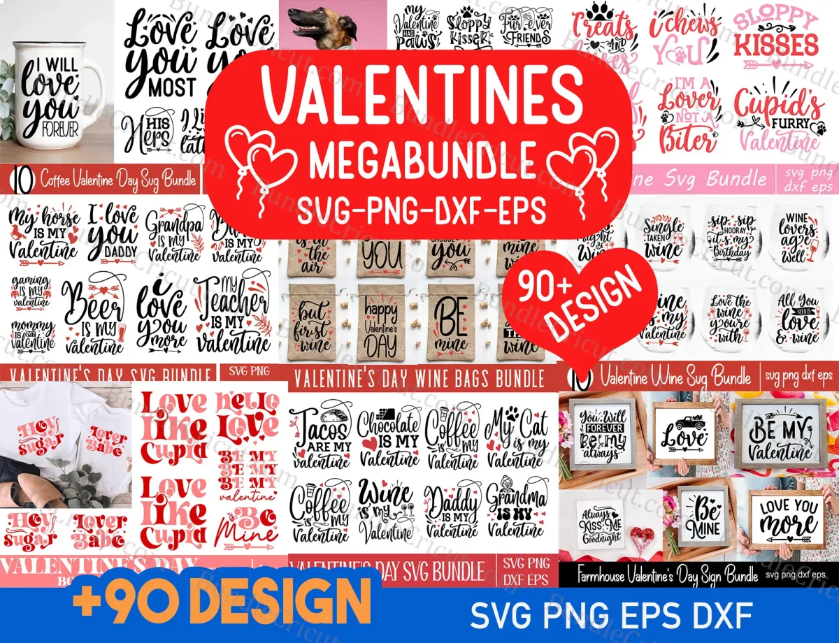 Valentine Mega Bundle, +90 Designs, Valentine day svg - Bundle Cricut