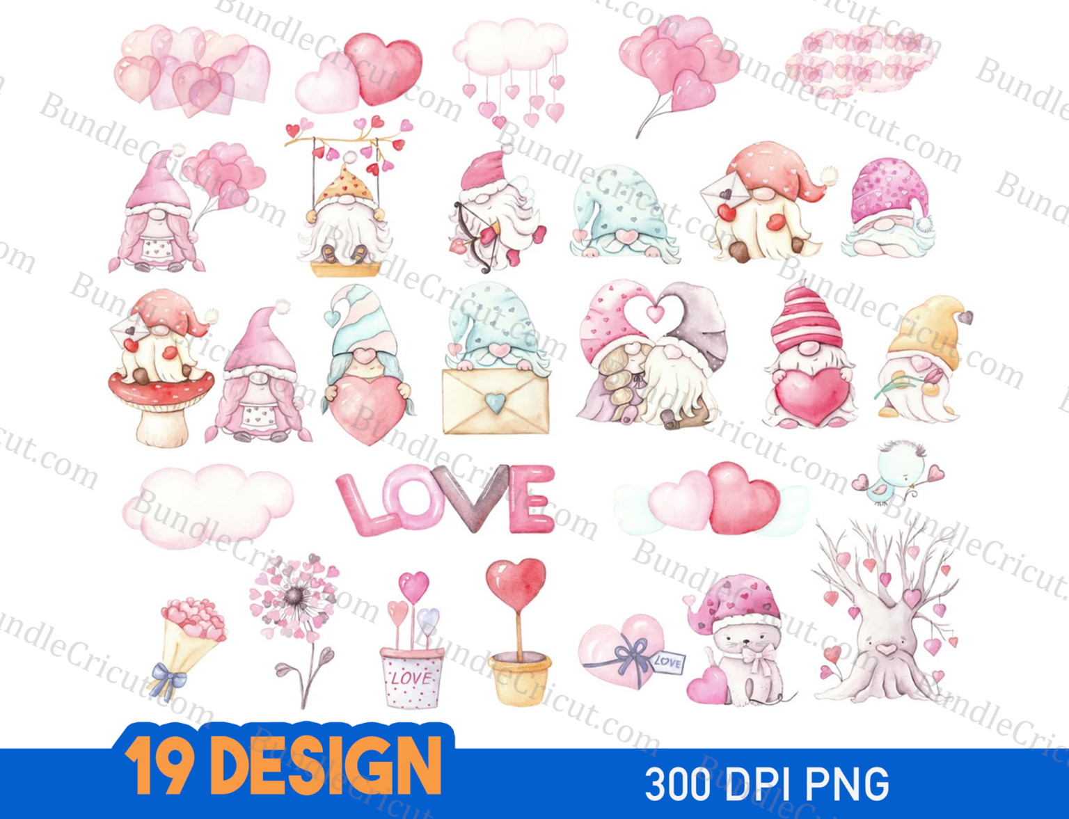 Watercolor Gnomes PNG, Valentine's Day png, Valentine's day clipart png ...